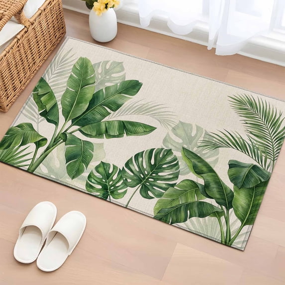 Area Rug Rustic Monstera Palm Leaf Rectangle Area Rugs Washable Rug for ...