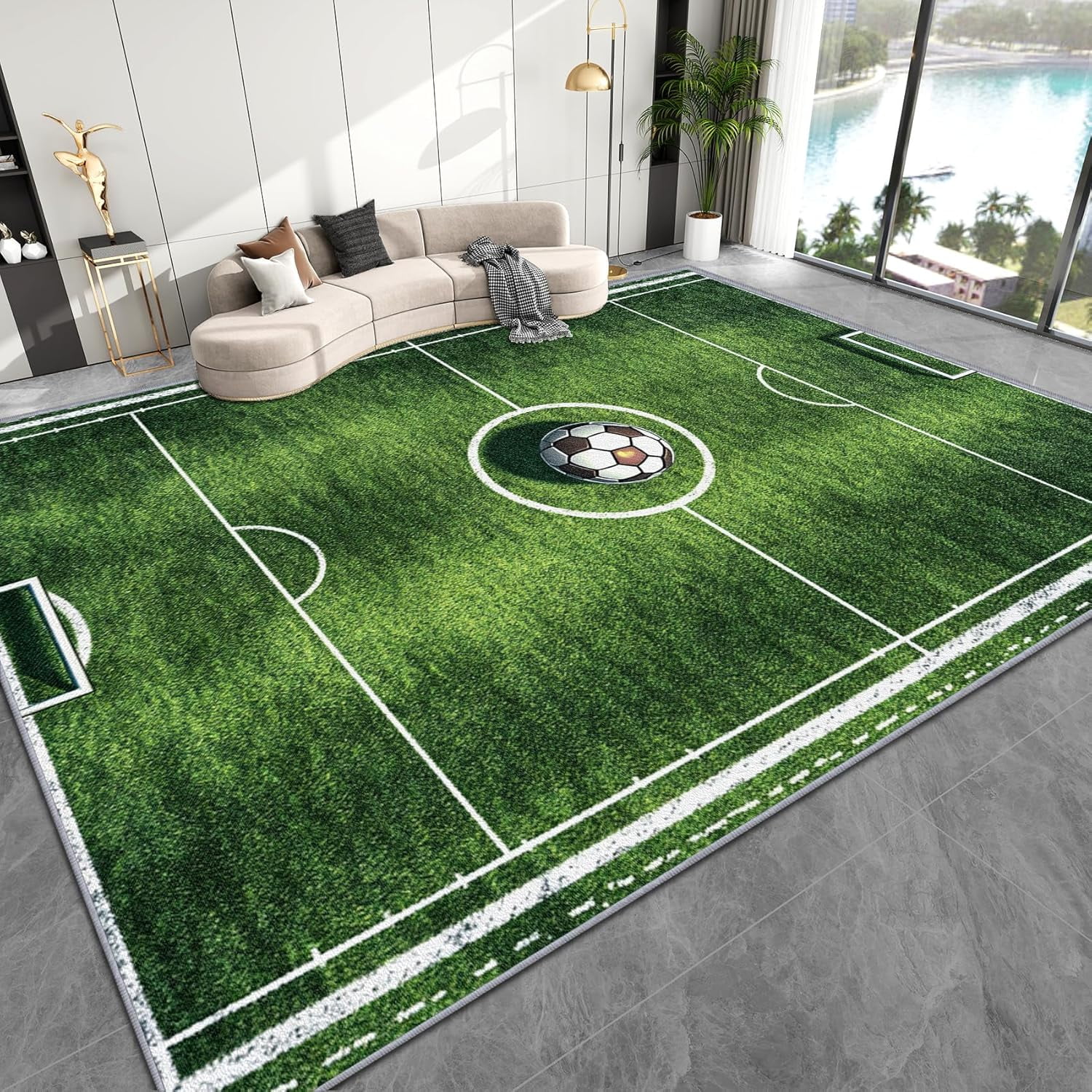 Area Rug - Soccer Field Rug, Football Sports Ball Boys Kids Indoor ...