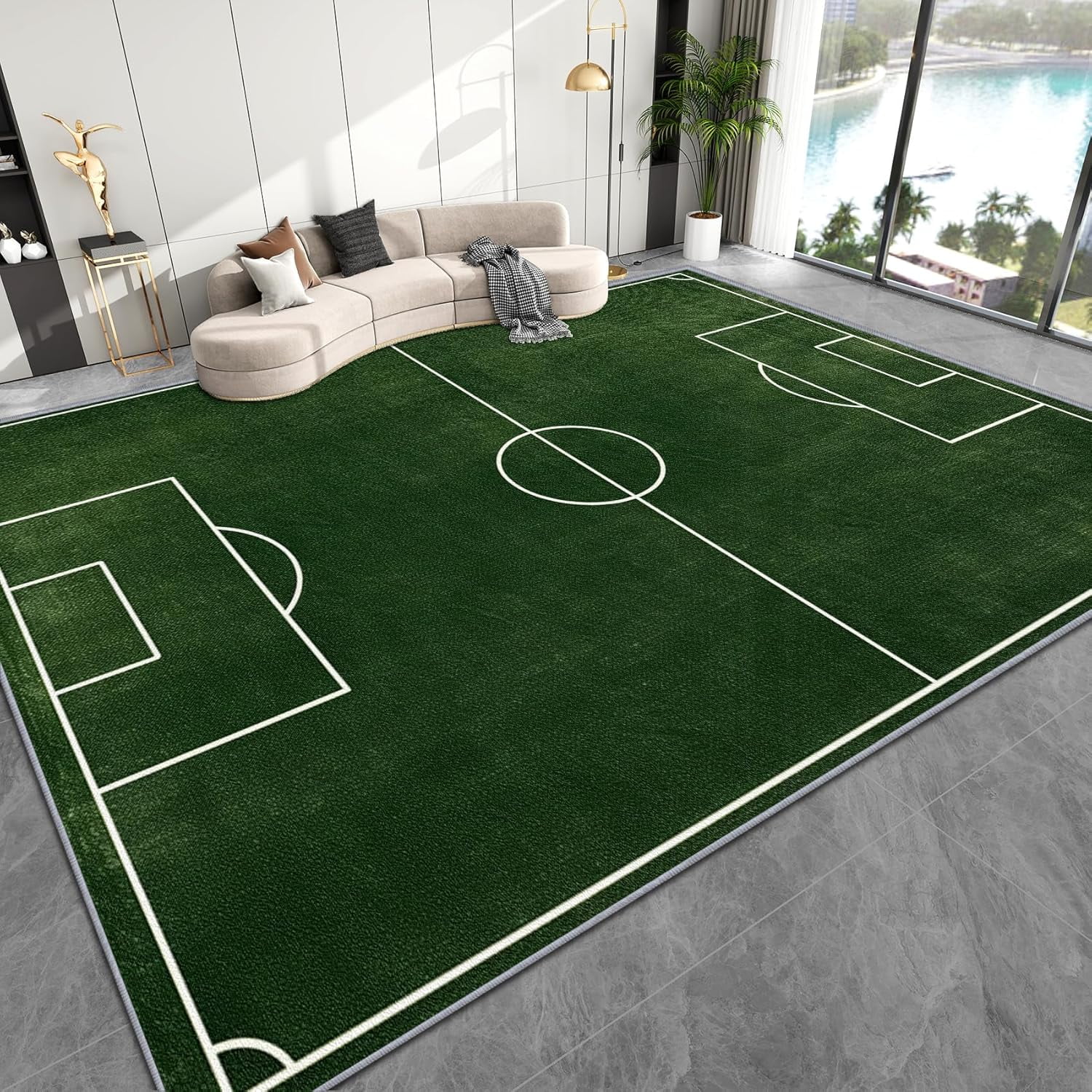 Area Rug - Soccer Field Rug, Sports Football Ball Boys Kids Indoor ...