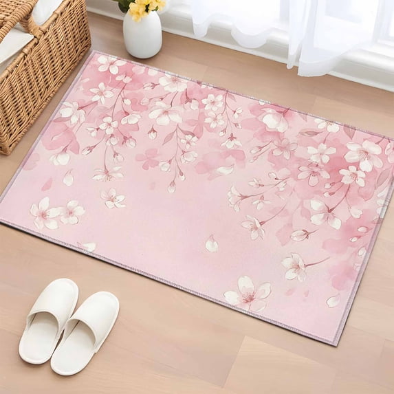Area Rug Spring Summer Pink Cherry Blossoms Rectangle Area Rugs ...
