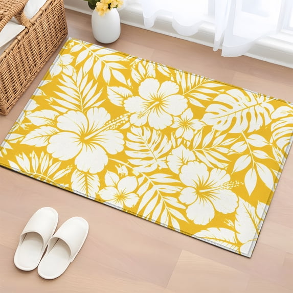 Area Rug Summer Monstera Palm Leaf Yellow Rectangle Area Rugs Washable ...