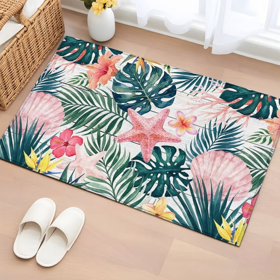 Area Rug Summer Seashell Starfish Pink Rectangle Area Rugs Washable Rug ...