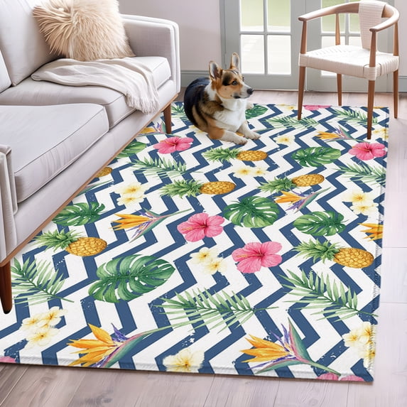 Area Rug Summer Tropical Pineapple Palm Frond Rectangle Area Rugs ...
