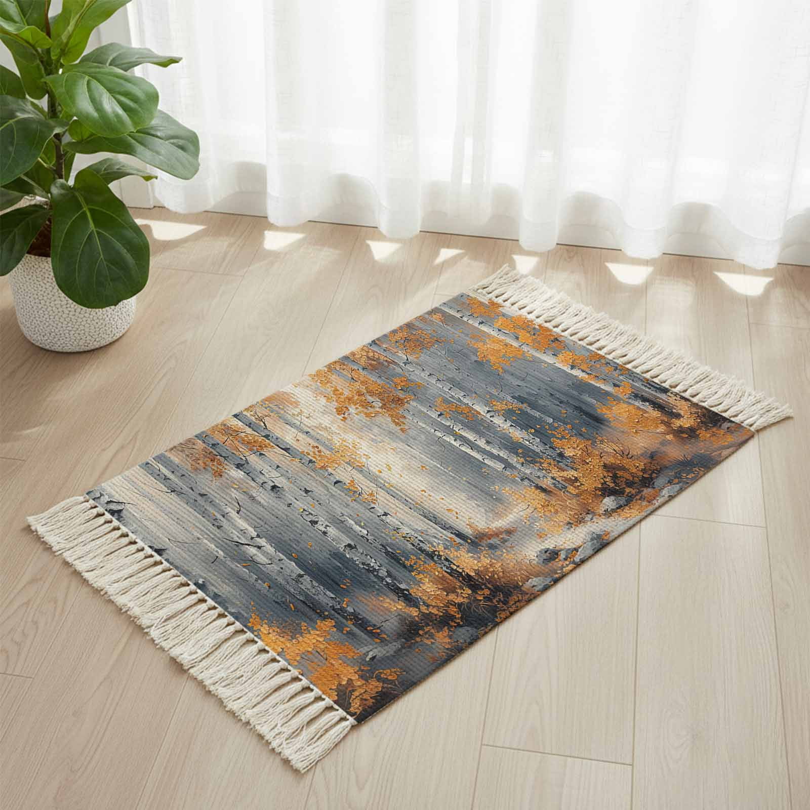 Area Rug with Tassels 2' x 3', Abstract Autumn Forest Natural Scene ...