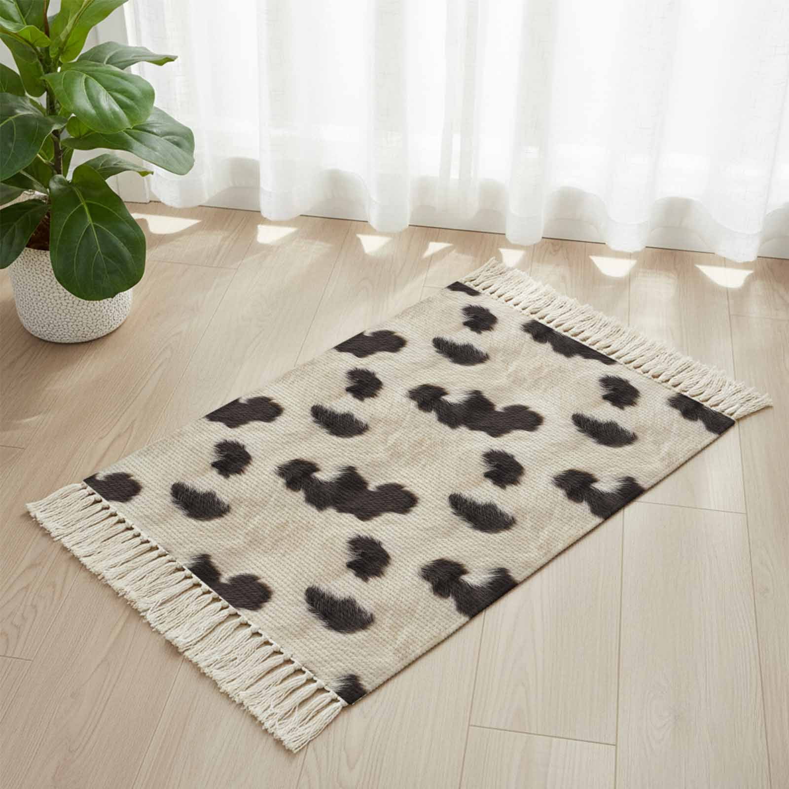 Area Rug with Tassels 2' x 3', Farm Dairy Cow Skin Spots Kitchen Runner ...