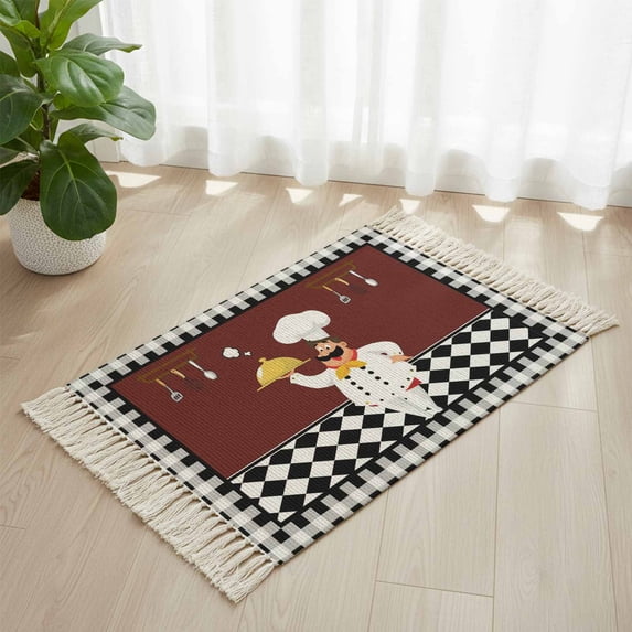 Area Rug with Tassels 2' x 3', Funny Chef Food Cutlery Kitchen Runner ...