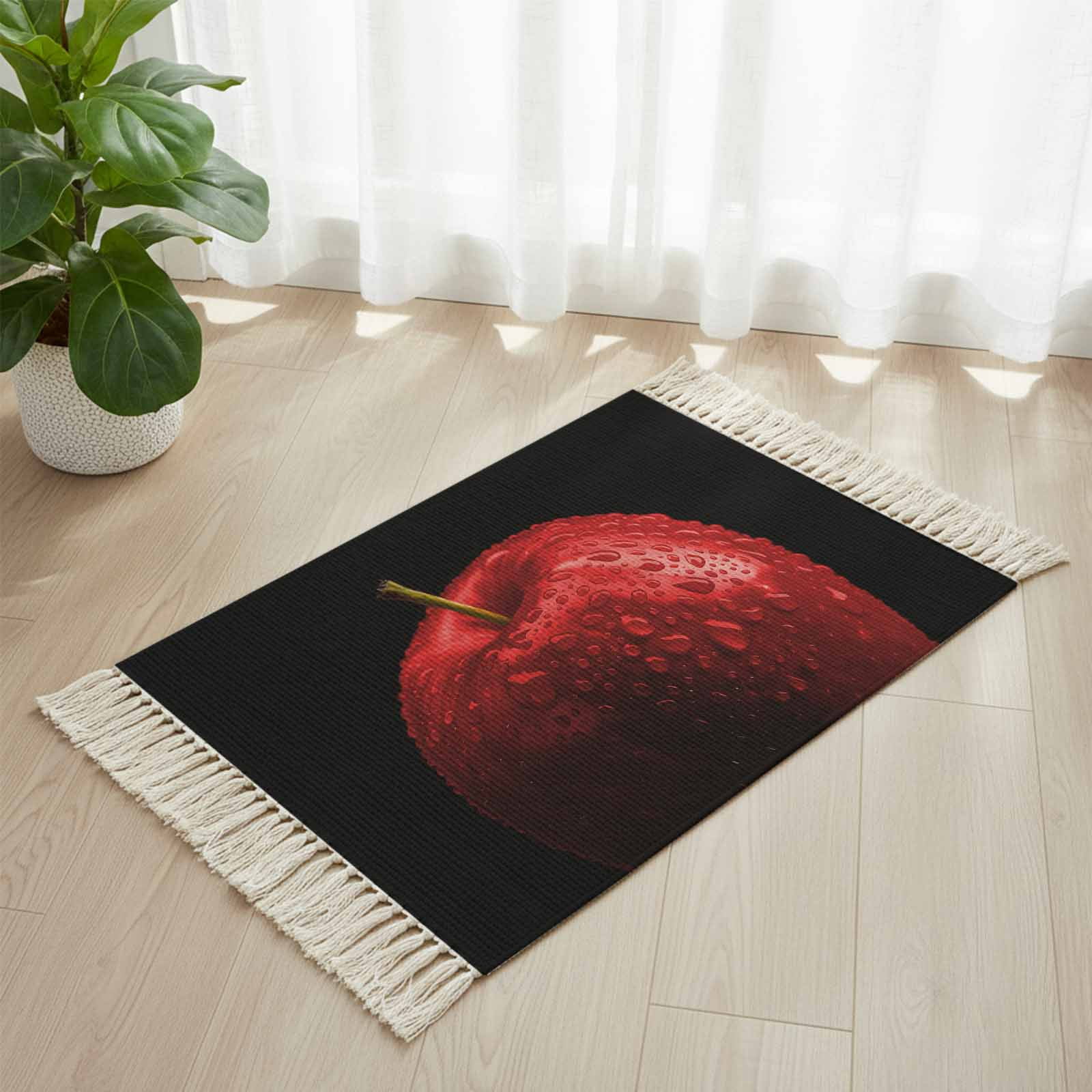 Area Rug with Tassels 2' x 3', Red Apples Painting Kitchen Runner Rug ...