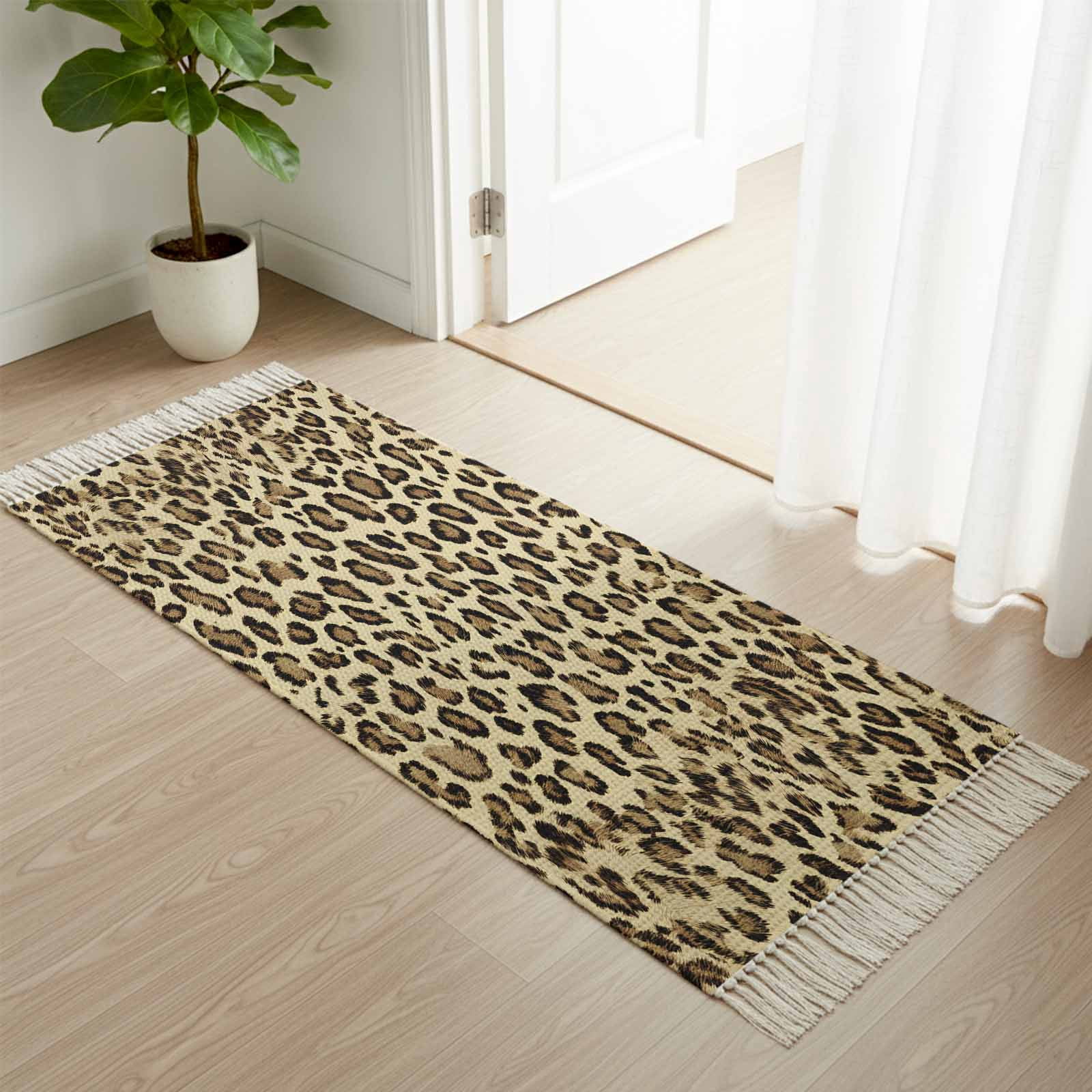 Area Rug with Tassels 2' x 5', Abstract Leopard Print Kitchen Runner ...