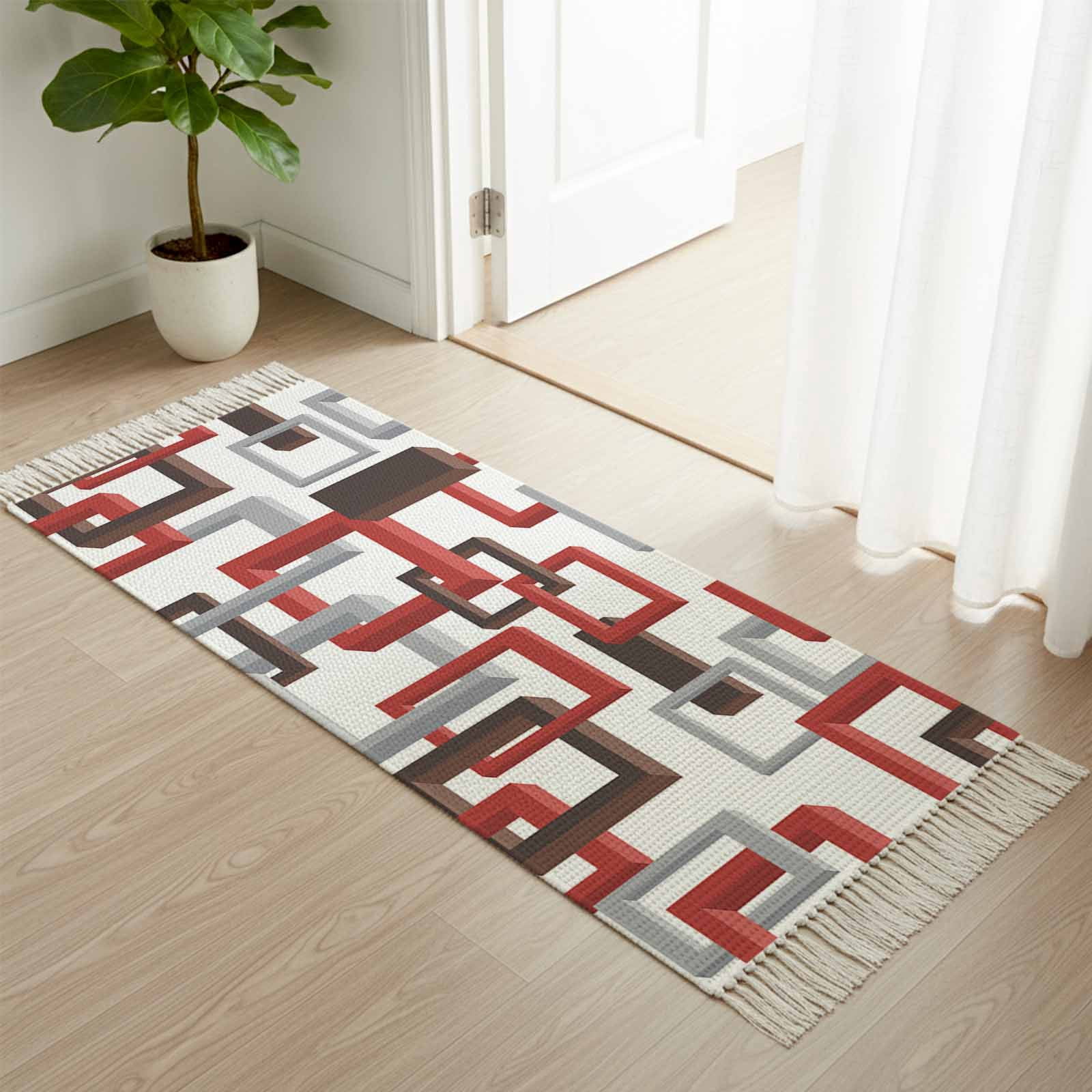 Area Rug with Tassels 2' x 5', Mid Century Abstract Art Kitchen Runner ...
