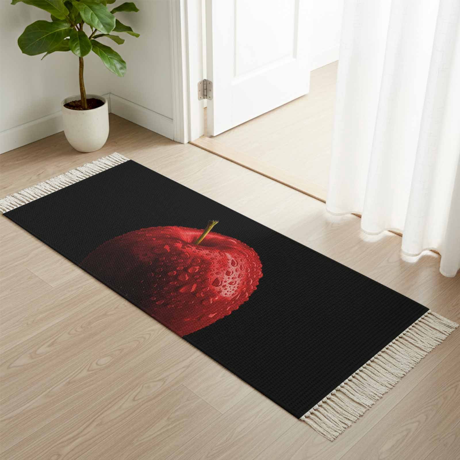 Area Rug with Tassels 2' x 5', Red Apples Painting Kitchen Runner Rug ...