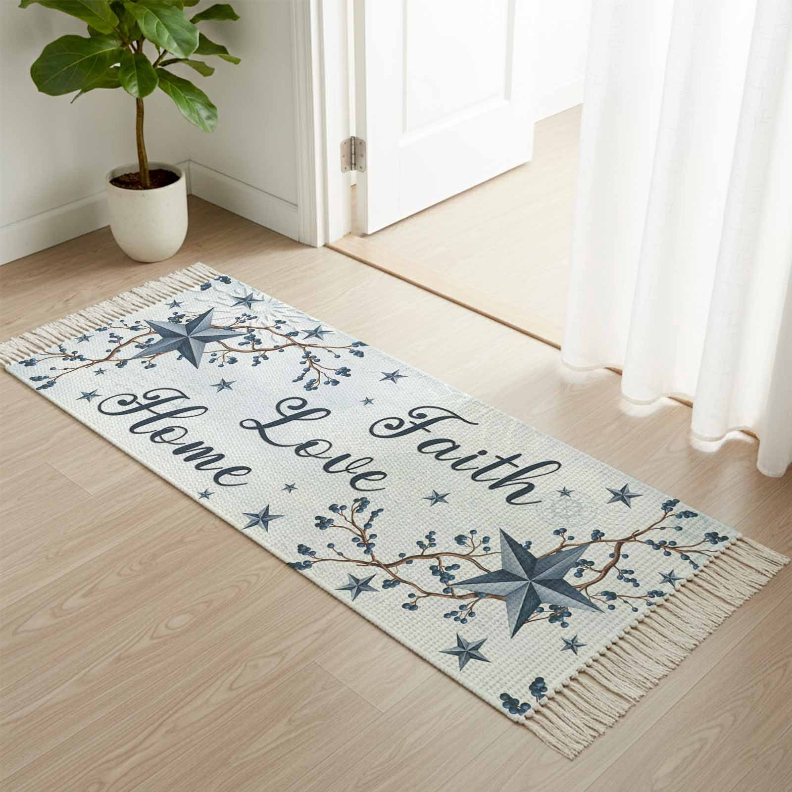 Area Rug with Tassels 2' x 5', Vintage Country Star Berry Kitchen ...