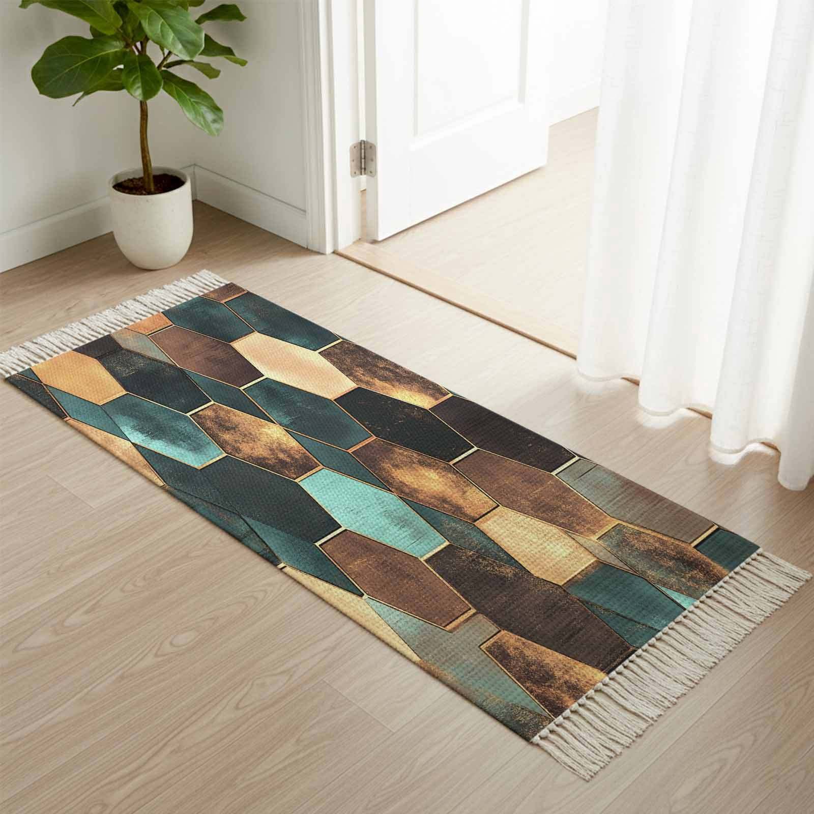Area Rug with Tassels 2' x 6', Abstract Geometric Colorful Moroccan ...