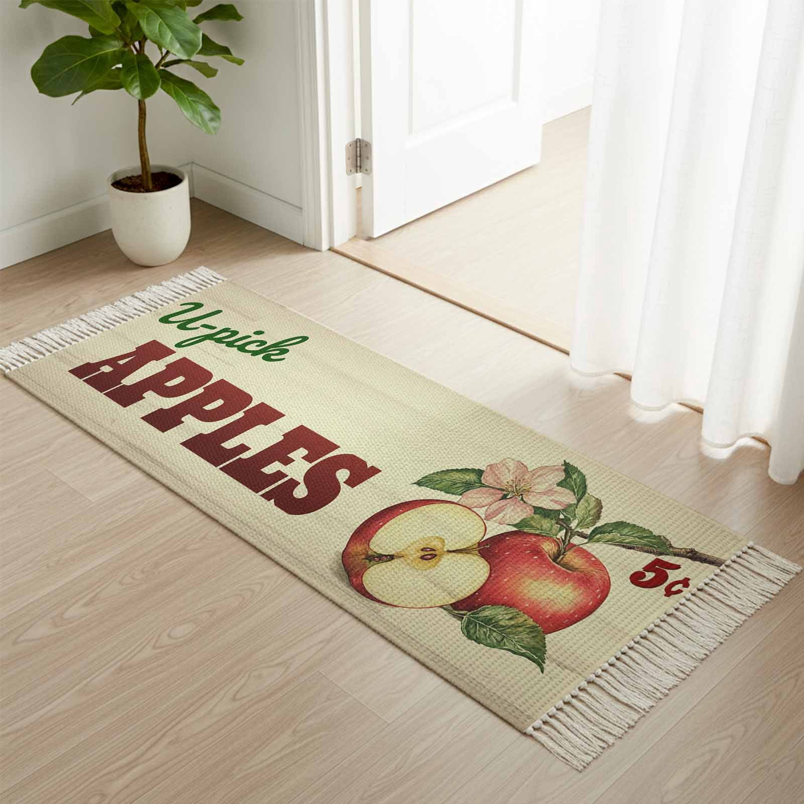 Area Rug with Tassels 2' x 6', Red Apples Farm Fruit Kitchen Runner Rug ...