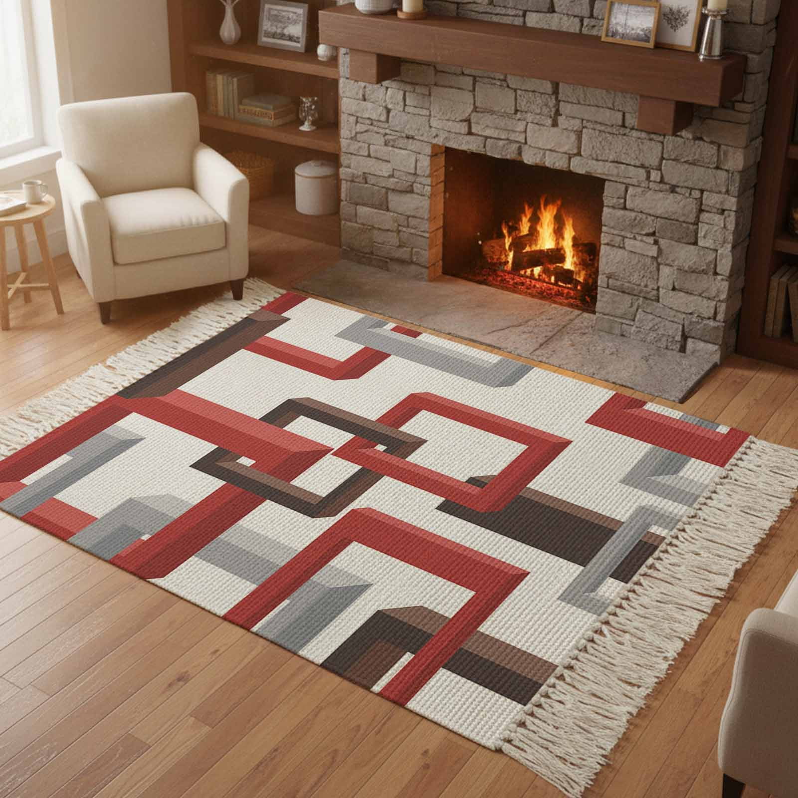 Area Rug with Tassels 3' x 5', Mid Century Abstract Art Kitchen Runner ...