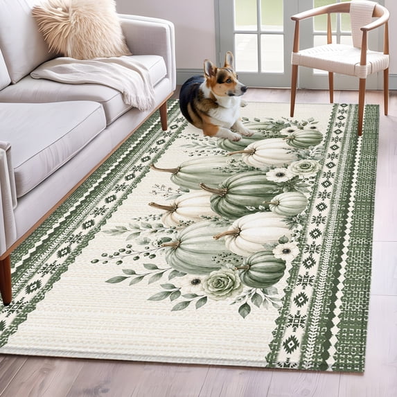 Area Rug Thanksgiving Pumpkin Flower Leaf Rectangle Area Rugs Washable ...
