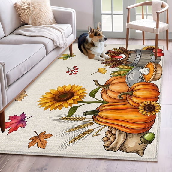 Area Rug Thanksgiving Turkey Pumpkin Sunflower Rectangle Area Rugs ...