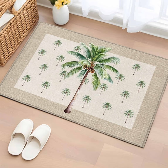 Area Rug Tropical Coconut Tree on Beige Linen Rectangle Area Rugs ...