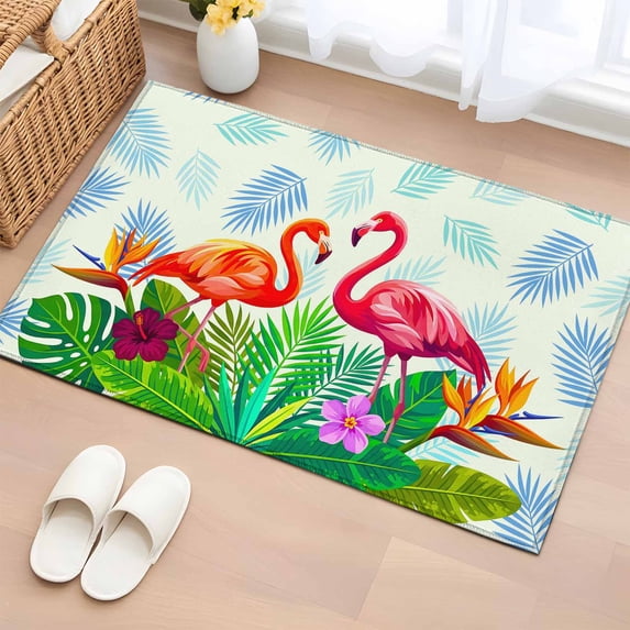 Area Rug Tropical Flamingo Leaf Plant Soft Rectangle Area Rugs Washable ...