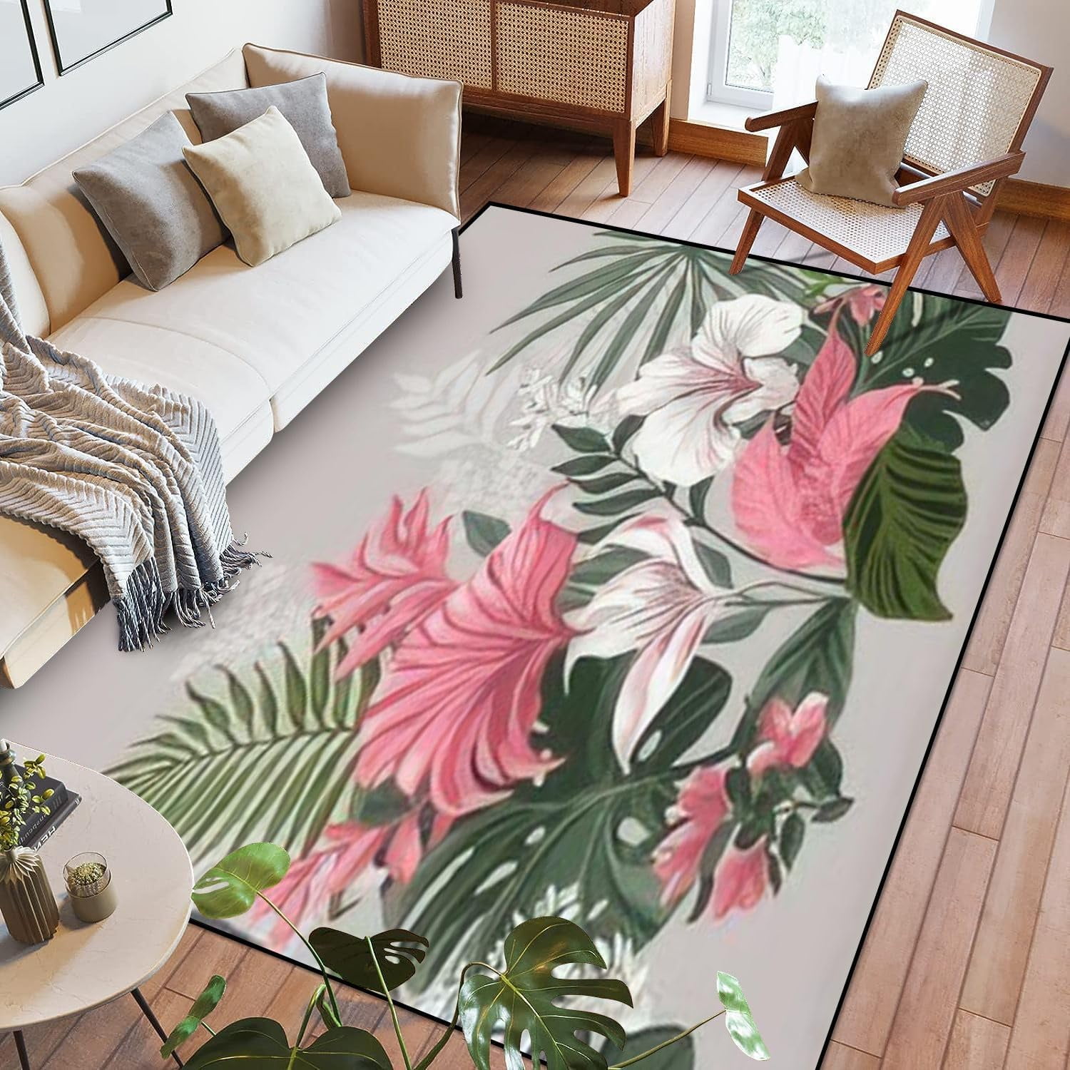 Area Rug Tropical Flowers Leaves Seamless Border Exotic Pattern For ...