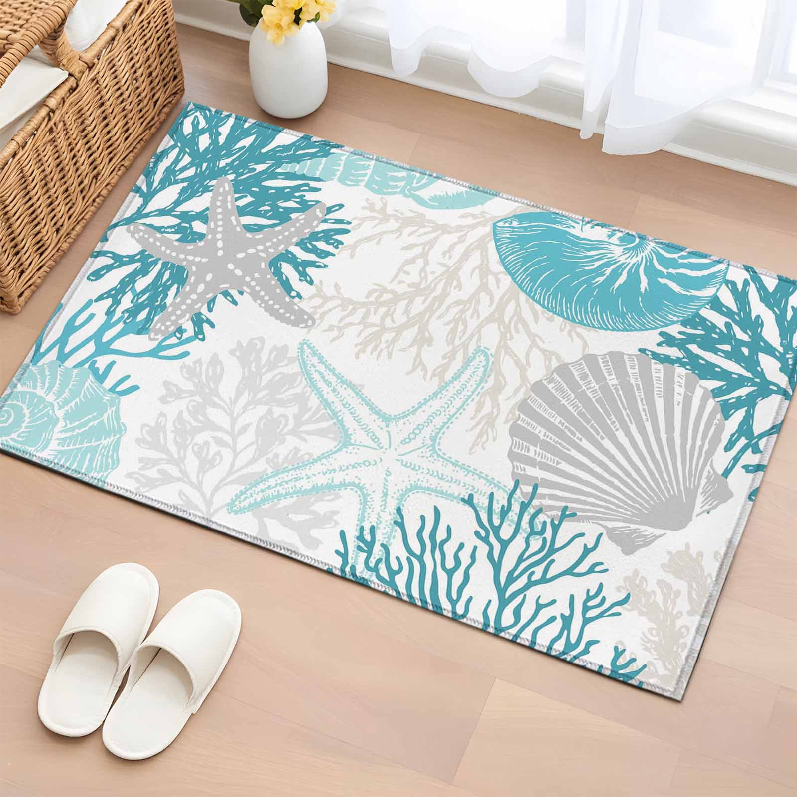Area Rug Turquoise Coral Starfish Rectangle Area Rugs Washable Rug for ...