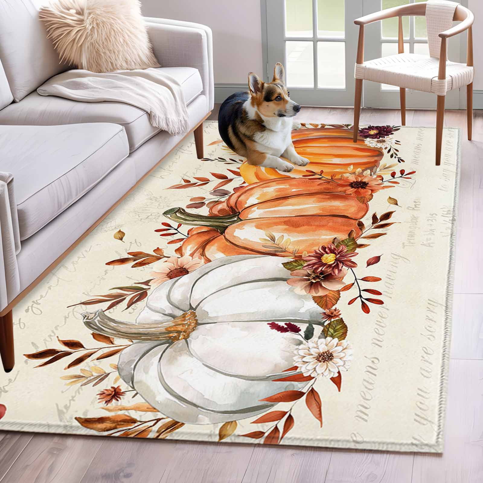 Area Rug Vintage Thanksgiving Pumpkin Rectangle Area Rugs Washable Rug ...
