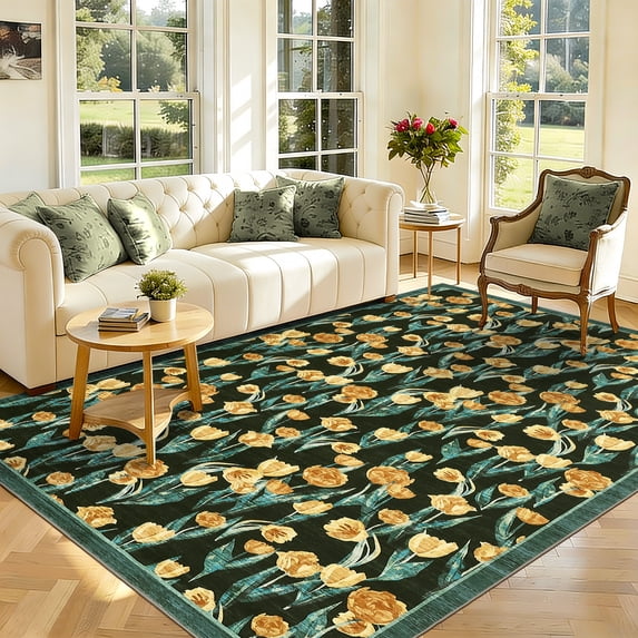 Area Rug Washable for Living Room Bedroom, Non-Slip Vintage Floral ...