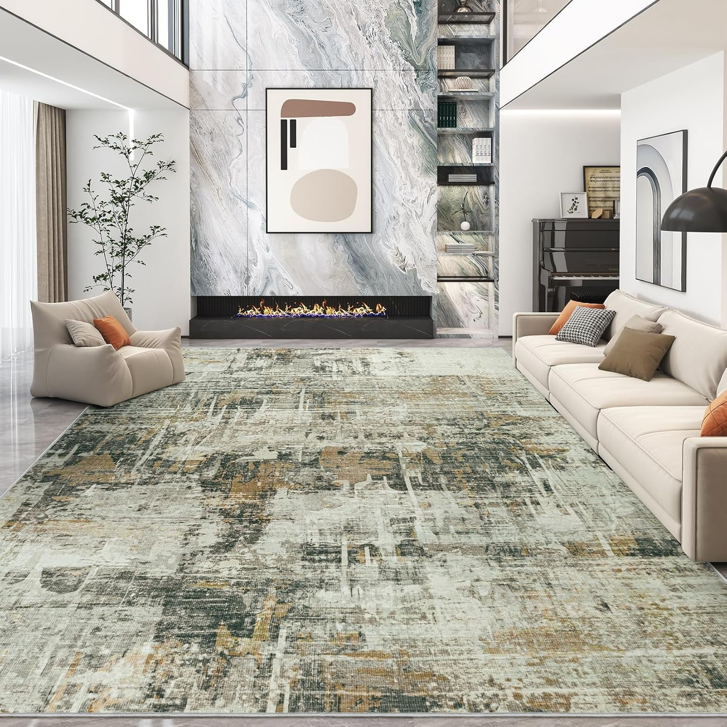 Area Rug Washable Living Room Rugs: Modern Abstract Soft Area Rugs Non ...