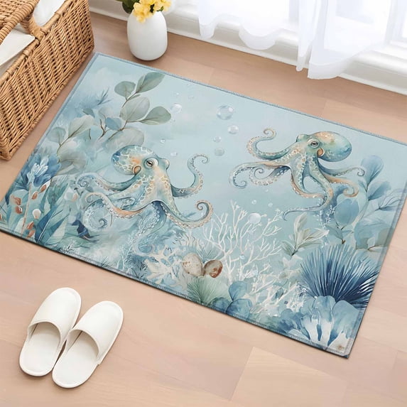 Area Rug Watercolor Marine Octopus Coral Soft Rectangle Area Rugs ...