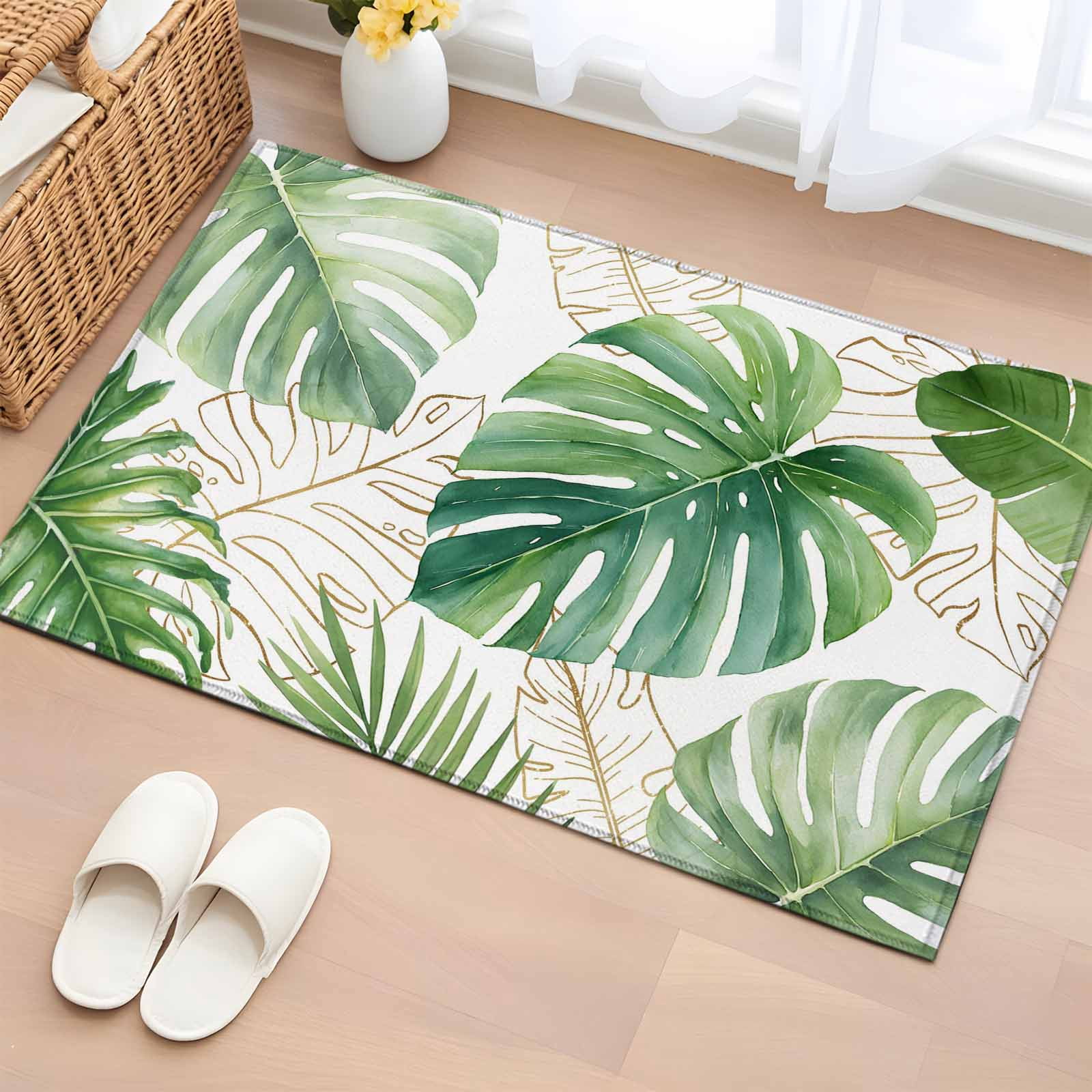 Area Rug Watercolor Monstera Leaves Rectangle Area Rugs Washable Rug ...