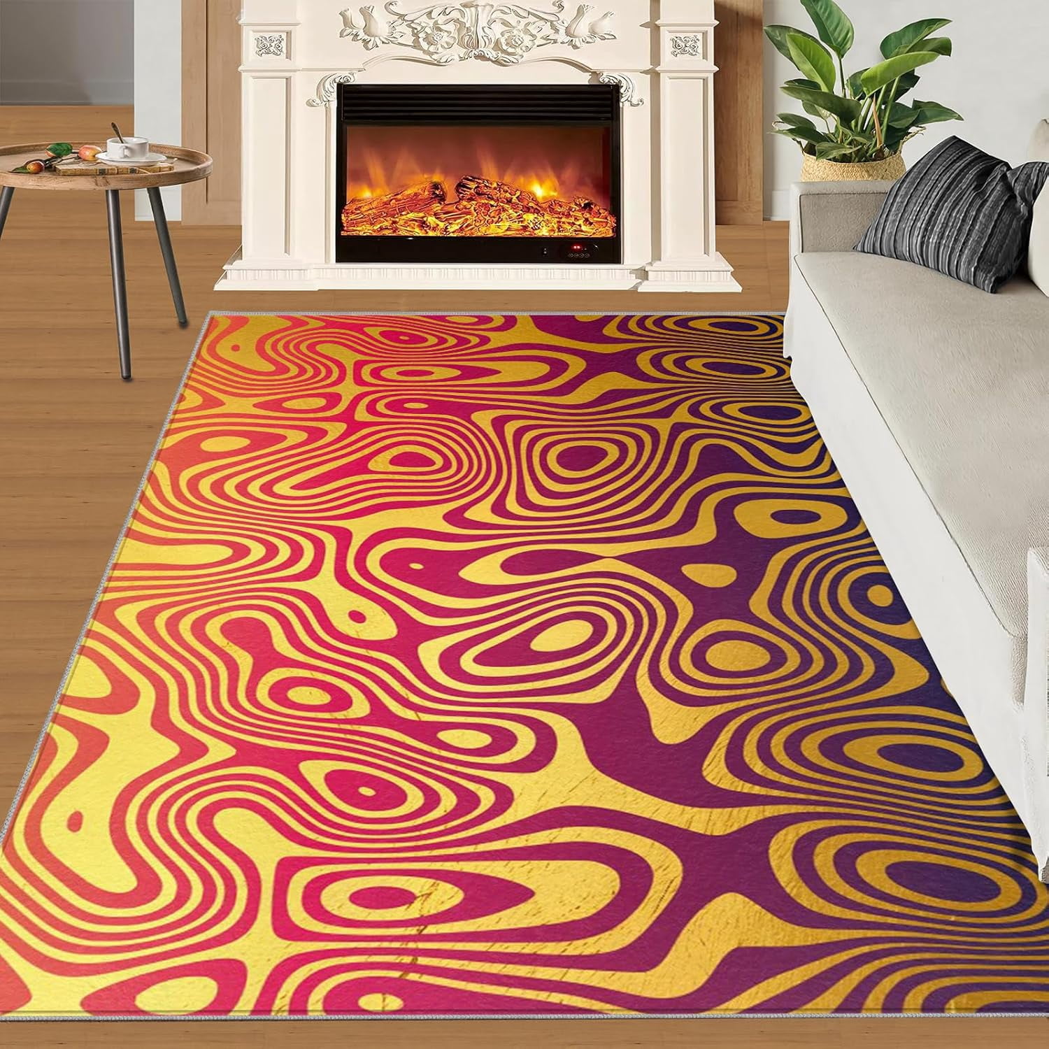Area Rug Wavy Swirl Geometrical Kindergarten Classroom Carpet, Orange ...