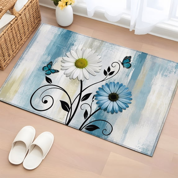 Area Rug White Blue Bright Floral Daisy Soft Rectangle Area Rugs ...