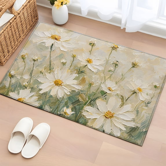 Area Rug White Daisy Clusters Rectangle Area Rugs Washable Rug for ...