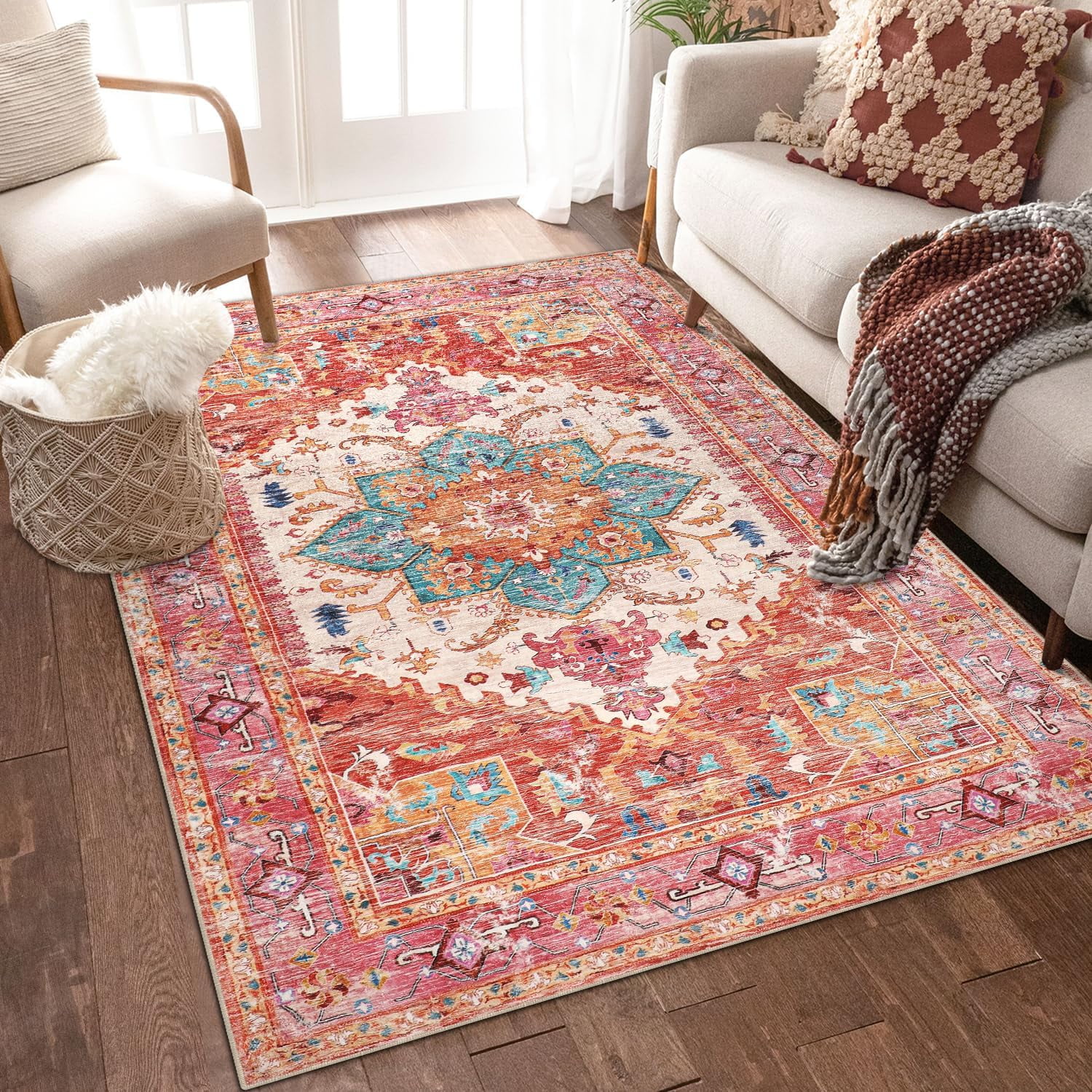 Area Rugs for Living Room Bedroom, Yamaziot 3x5 Ft Washable Vintage ...