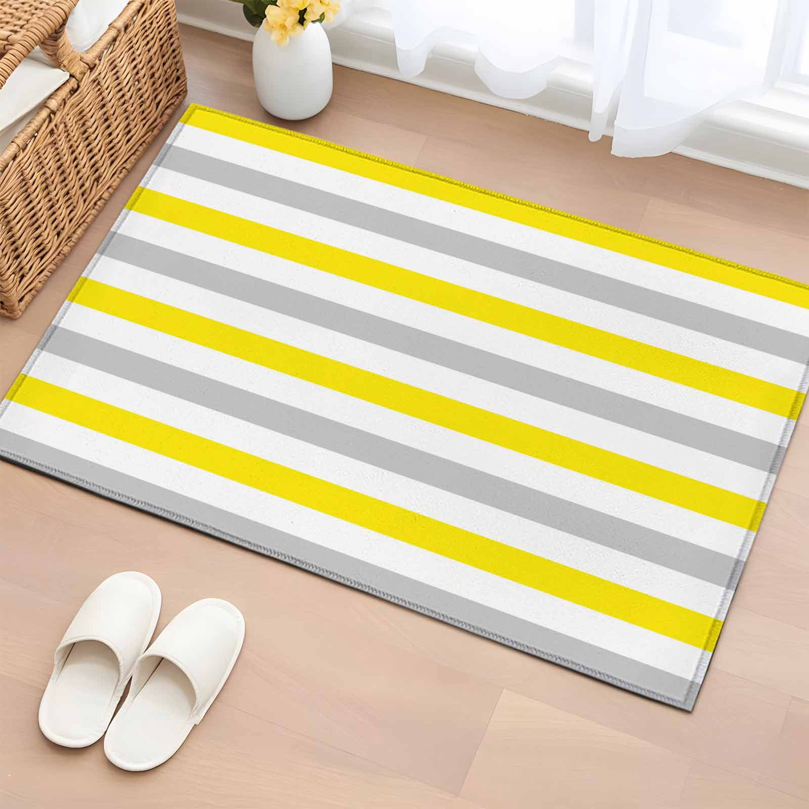 Area Rug Yellow Stripes Gray White Lines Rectangle Area Rugs Washable ...
