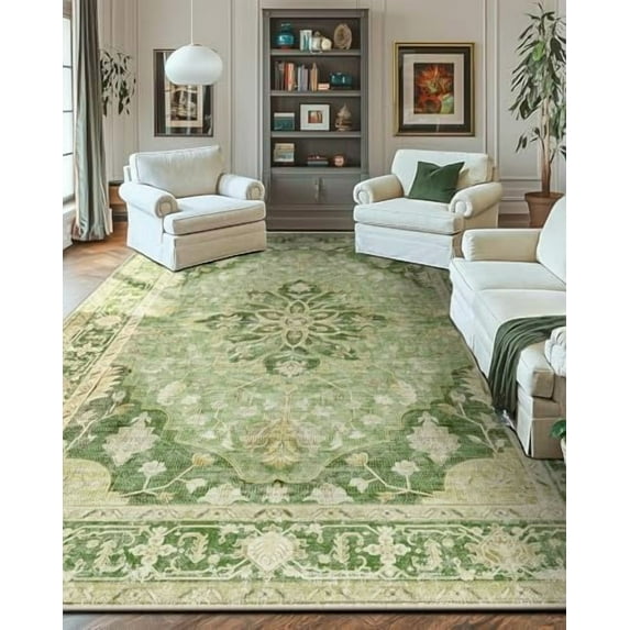 Area Rugs 10'x14' Washable Non-Slip, Floral Vintage Distress Print ...