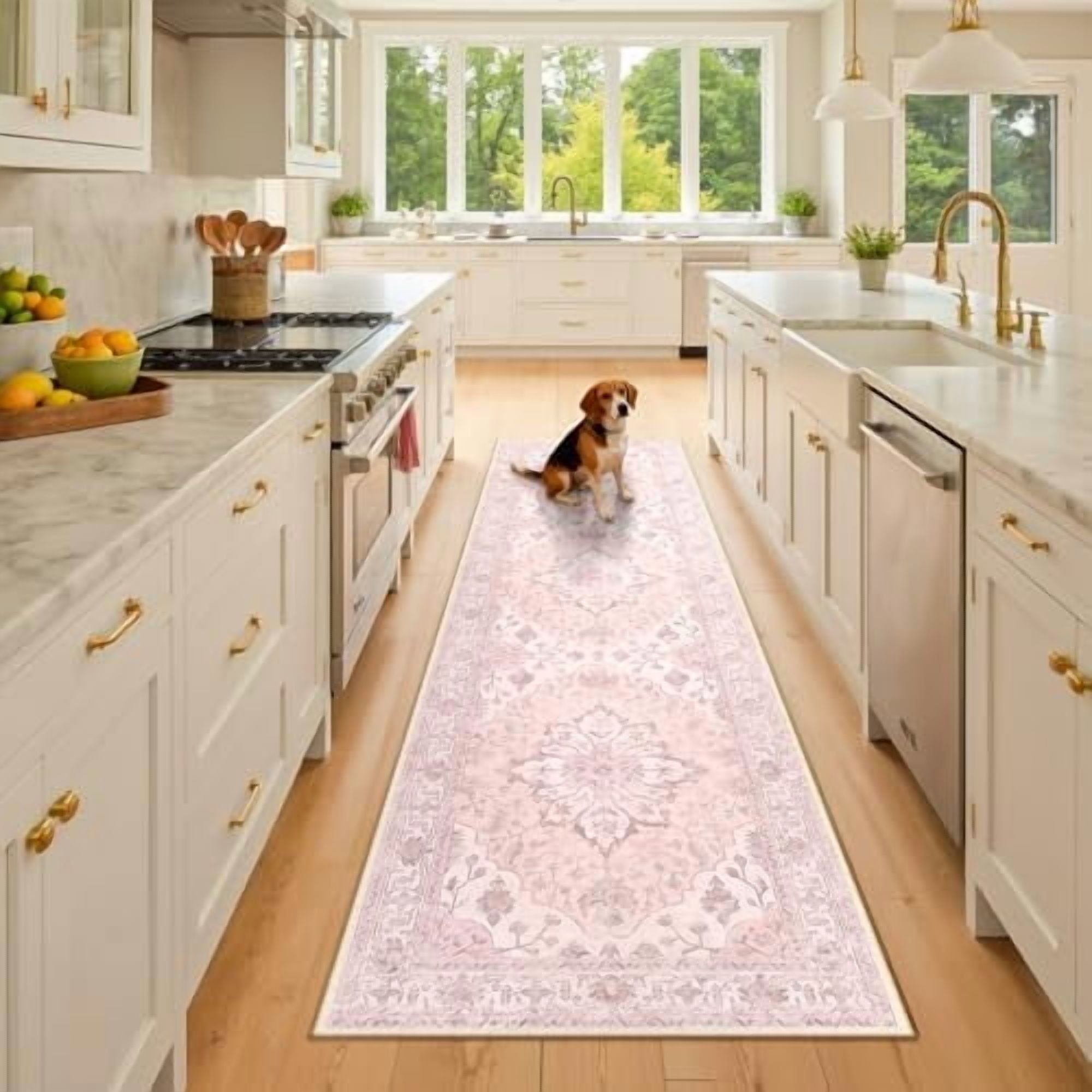 Area Rugs 2'6''x8' Washable Non-Slip, Floral Vintage Distress Print ...