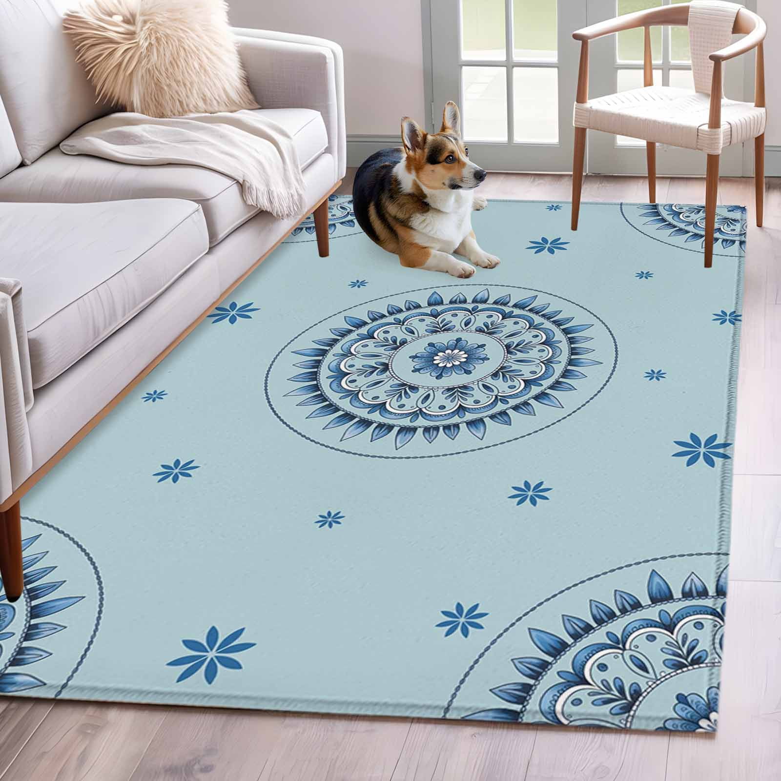 Area Rugs 2.7'x5', Blue Floral Carpet for Living Room Bedroom Dining ...