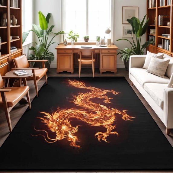 Area Rugs 2.7'x5', Dragon Flames Carpet Runner Indoor Outdoor Rugs Home ...