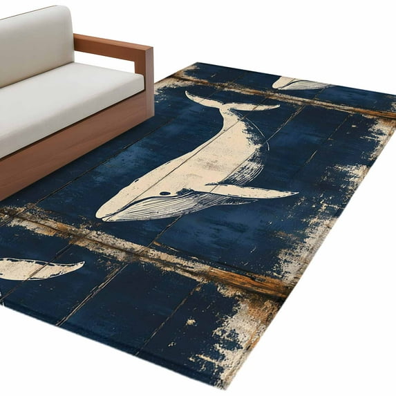 Area Rugs 2.7'x5' Ocean Whale Blue Washable Area Rugs Non-Slip Indoor ...
