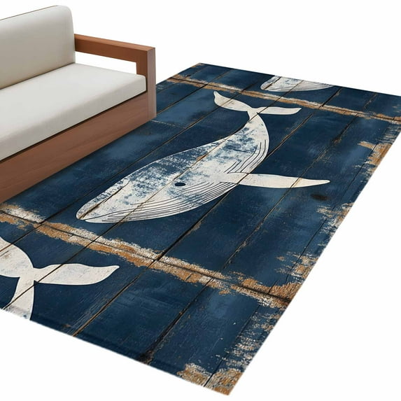 Area Rugs 2.7'x5' Ocean Whale Blue Washable Area Rugs Non-Slip Indoor ...