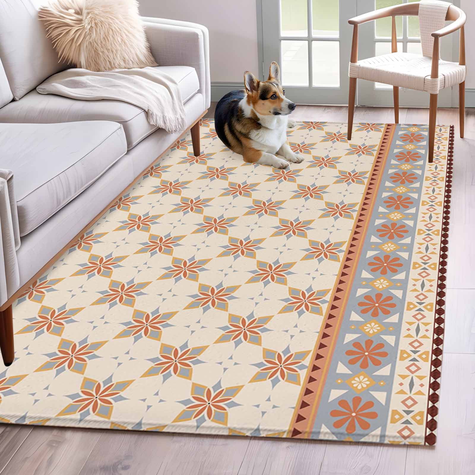 Area Rugs 2.7'x5', Orange Floral Carpet for Living Room Bedroom Dining ...