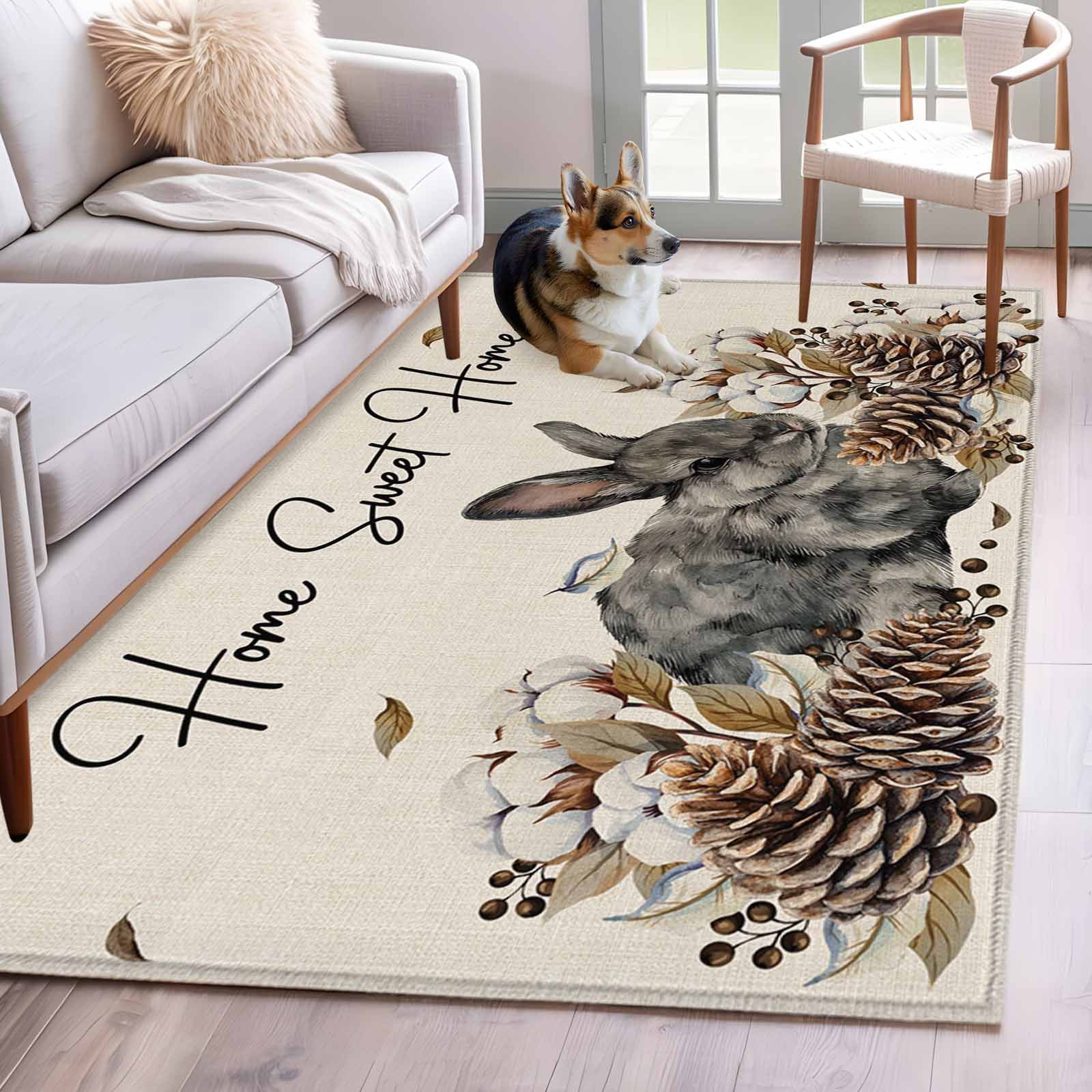 Area Rugs 2.7'x5', Rabbits Pine Cone Carpet for Living Room Bedroom ...