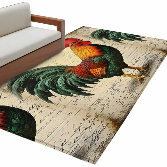 Area Rugs 2.7'x5' Retro Rooster Washable Area Rugs Non-Slip Indoor ...