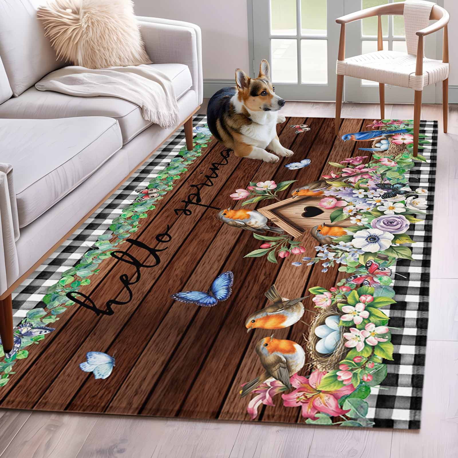 Area Rugs 2.7'x5', Spring Botanical Carpet for Living Room Bedroom ...