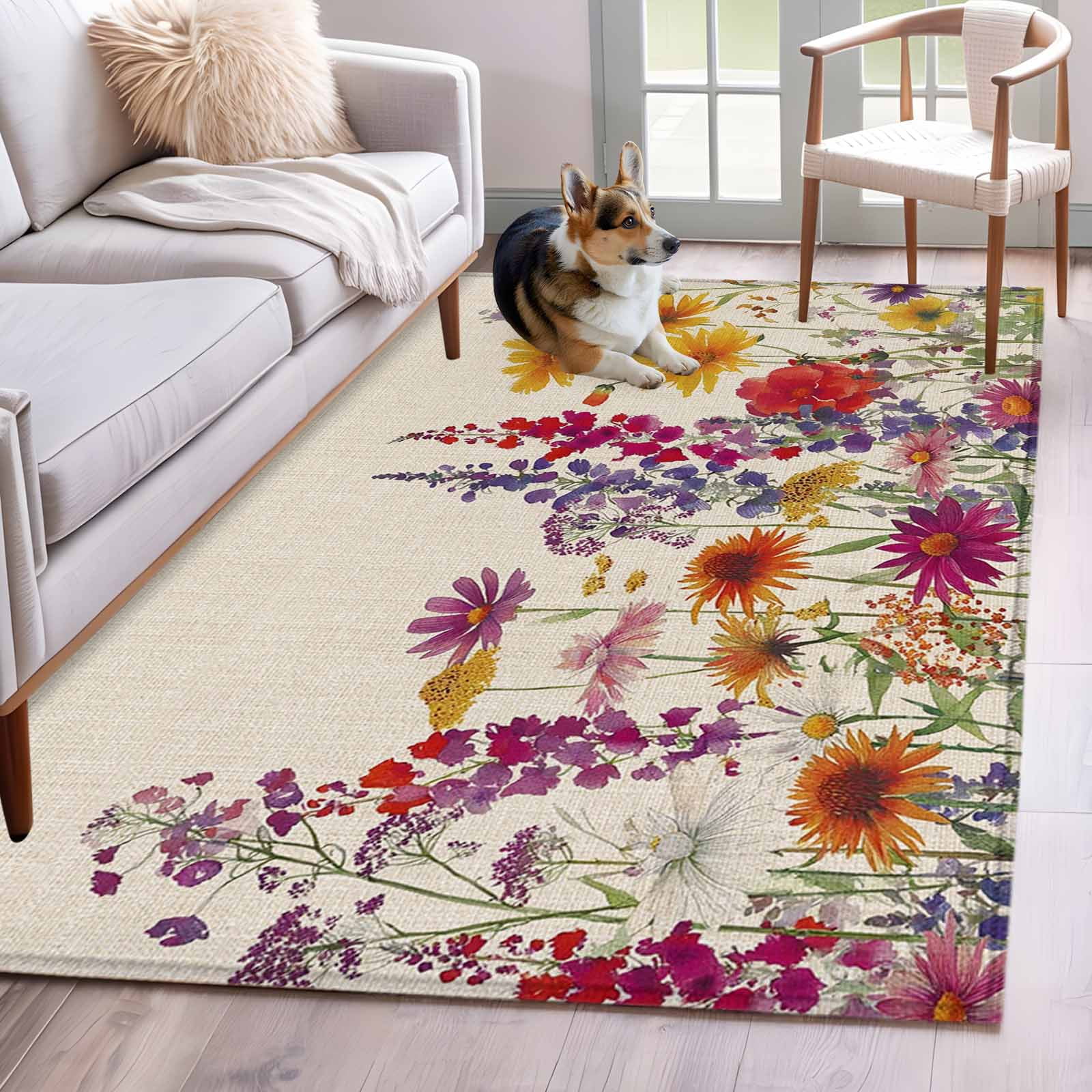 Area Rugs 2.7'x5', Spring Floral Carpet for Living Room Bedroom Dining ...