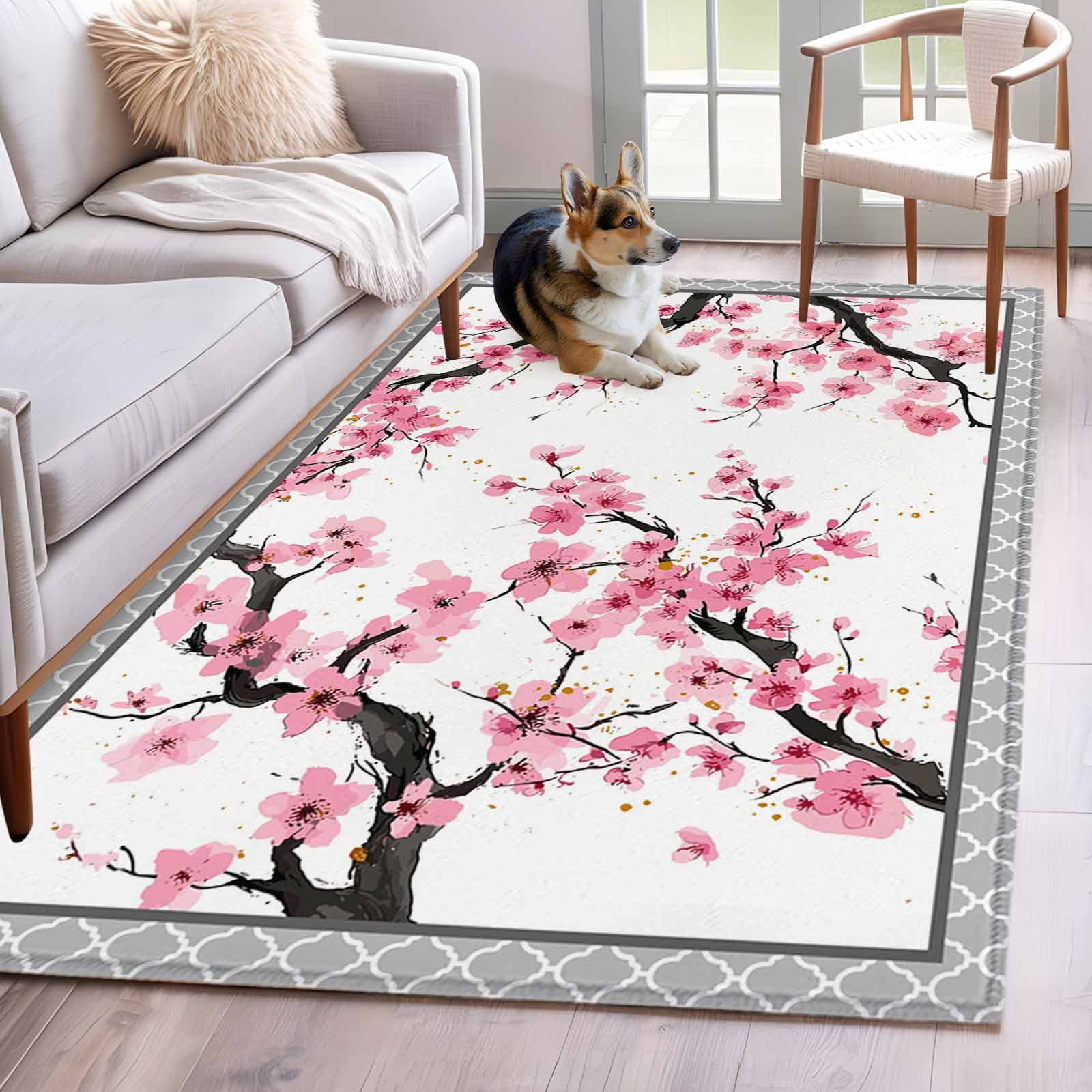 Area Rugs 2.7'x5', Spring Pink Flowers Carpet for Living Room Bedroom ...