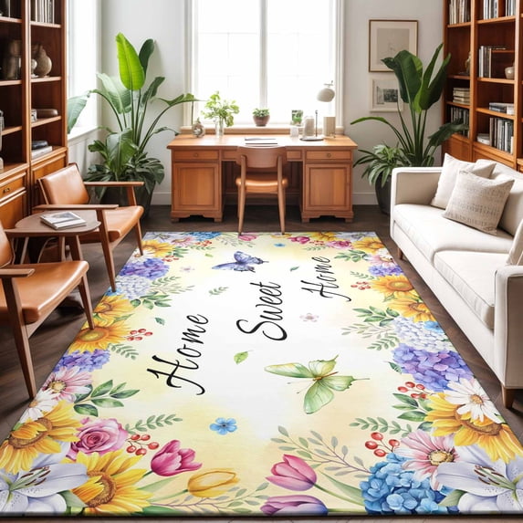 Area Rugs 2.7'x5', Spring Wildflowers Carpet Runner Indoor Outdoor Rugs ...