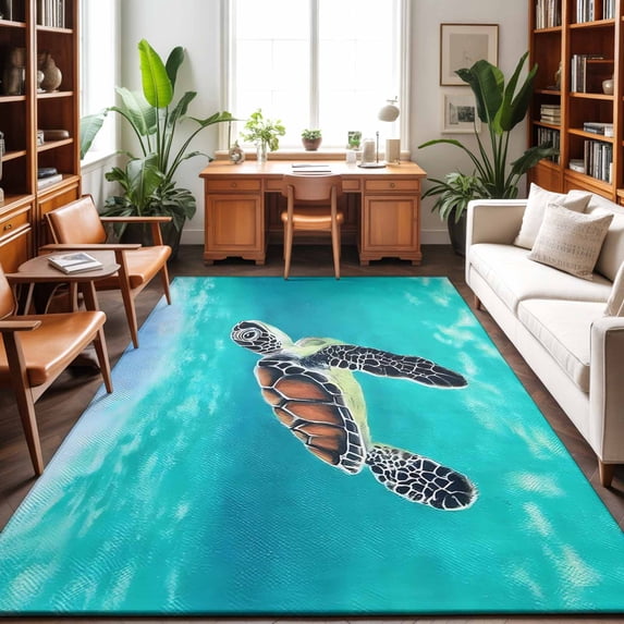 Area Rugs 2.7'x5', Teal Turtle Coastal Carpet Runner Indoor Outdoor ...