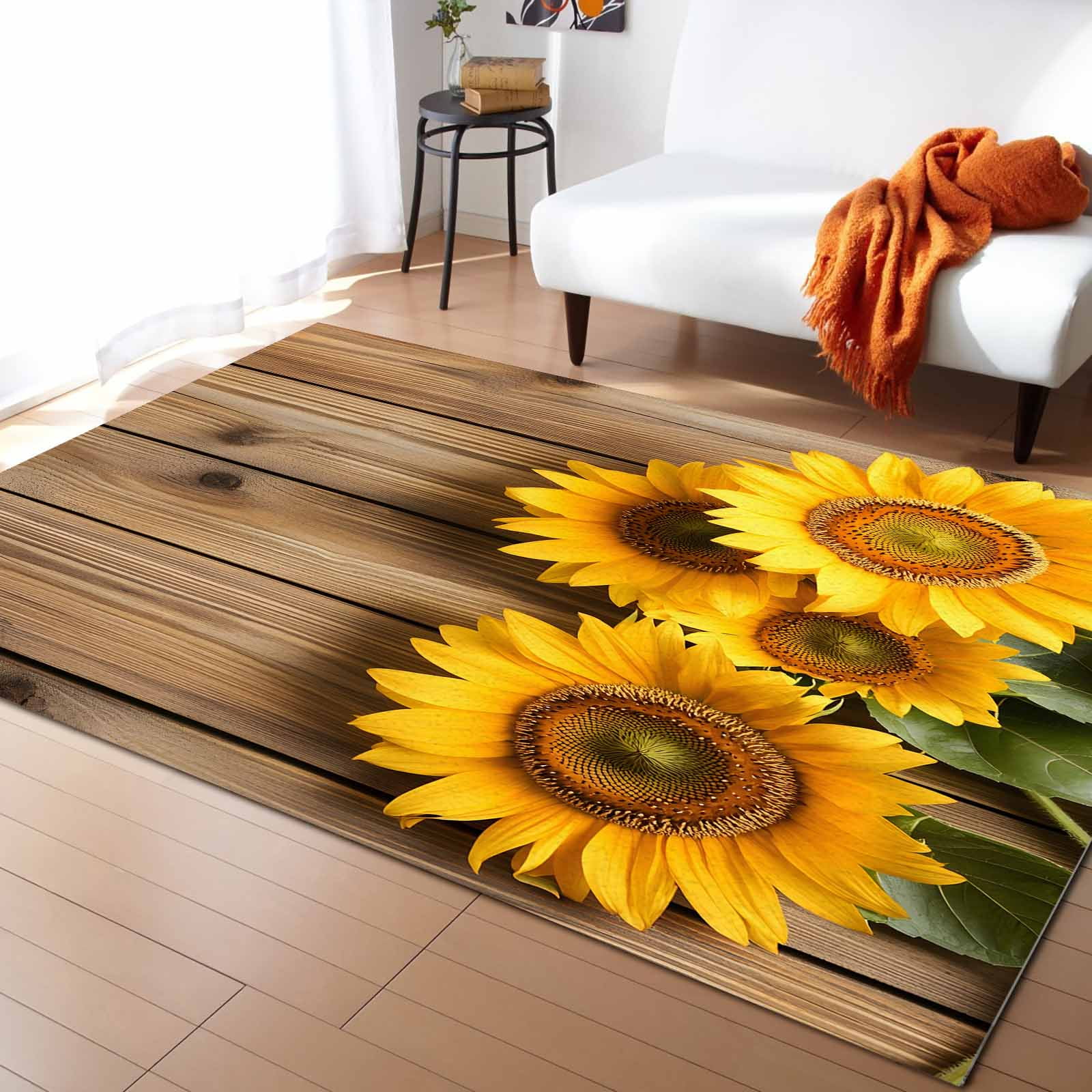 Area Rugs 2.7x5 Ft Pastoral Sunflowers Rustic Wood Grain Texture ...