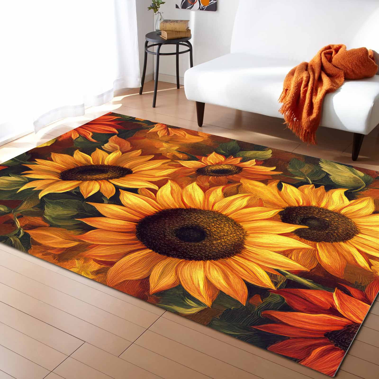 Area Rugs 2.7x5 Ft Summer Radiant Sunflower Flower Plants Oil Painting ...